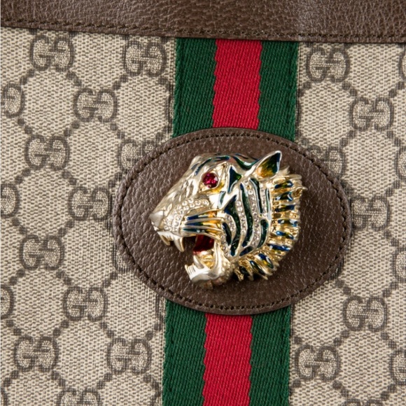 Gucci | Bags | Gucci Rajah Tote In Coated Signature Canvas Double Chain ...